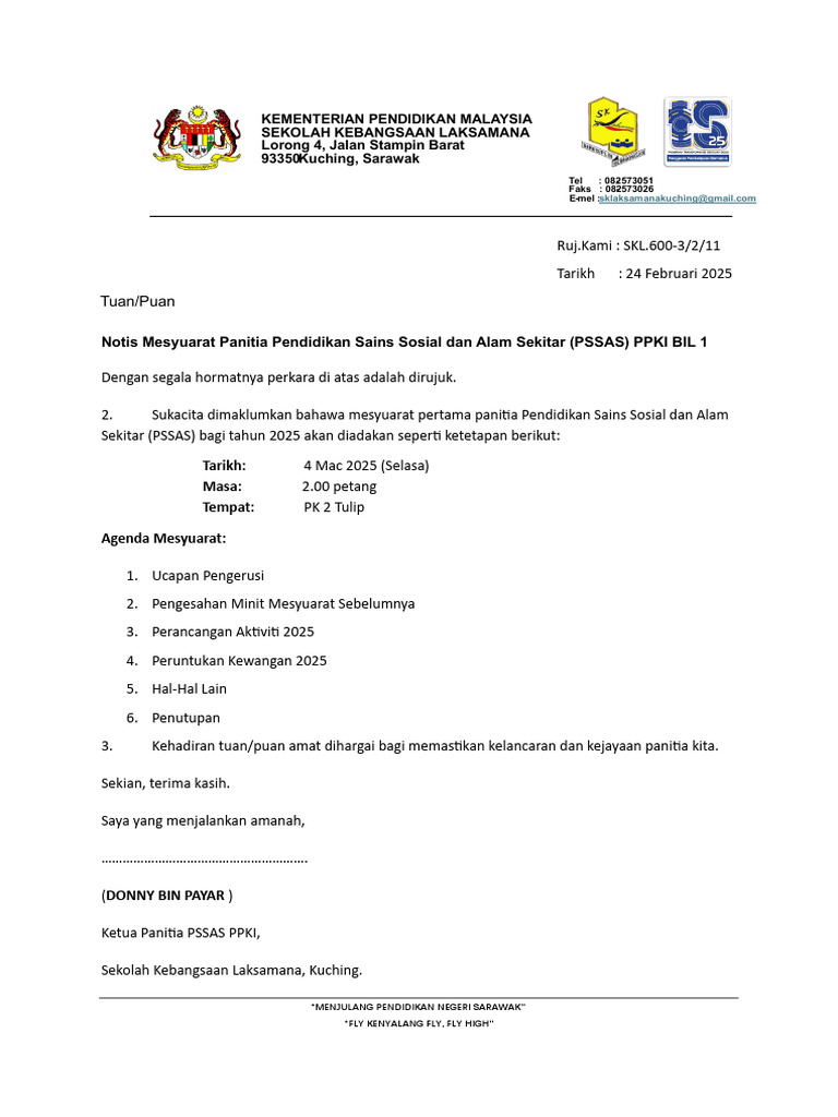 Notis Mesyuarat Pssas 1 | PDF