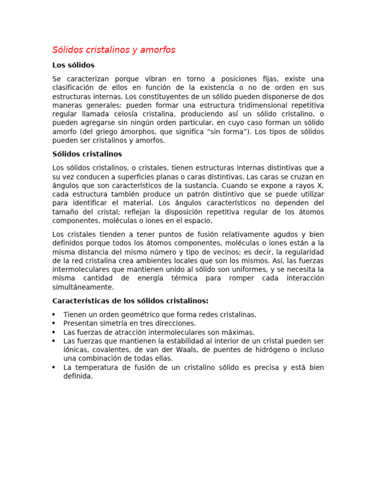 Sólidos Cristalinos y Amorfo: Características | PDF | Cristal | Sólido ...