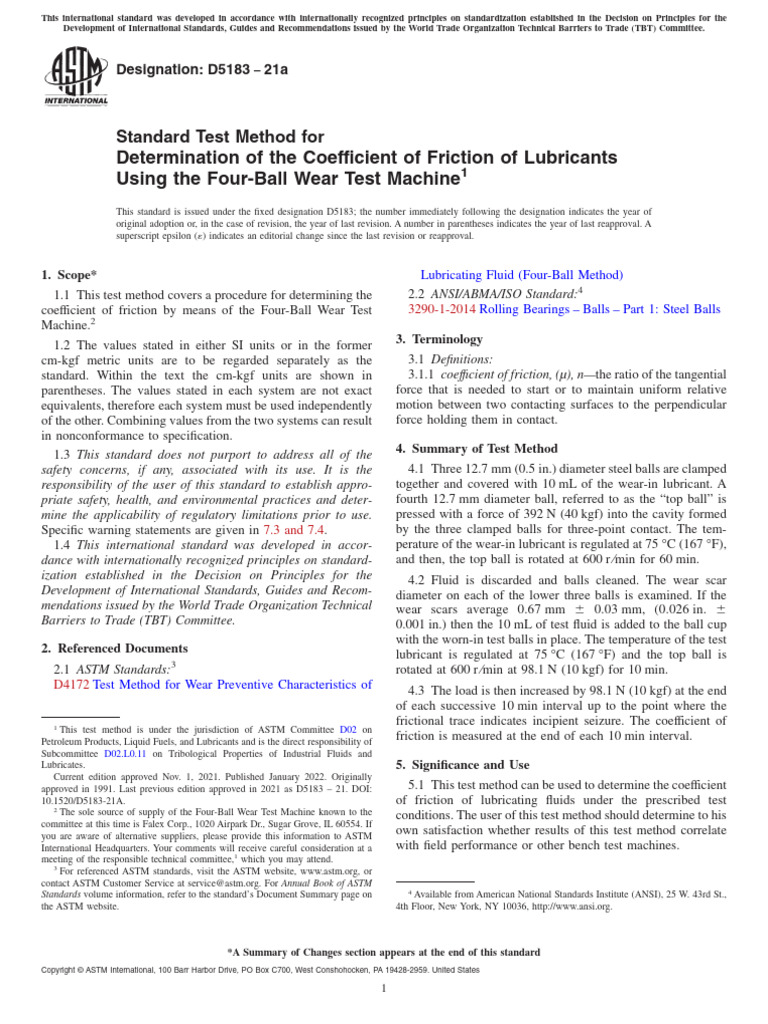 Coefficient of Friction Test Method D5183 | PDF | Wear | Friction