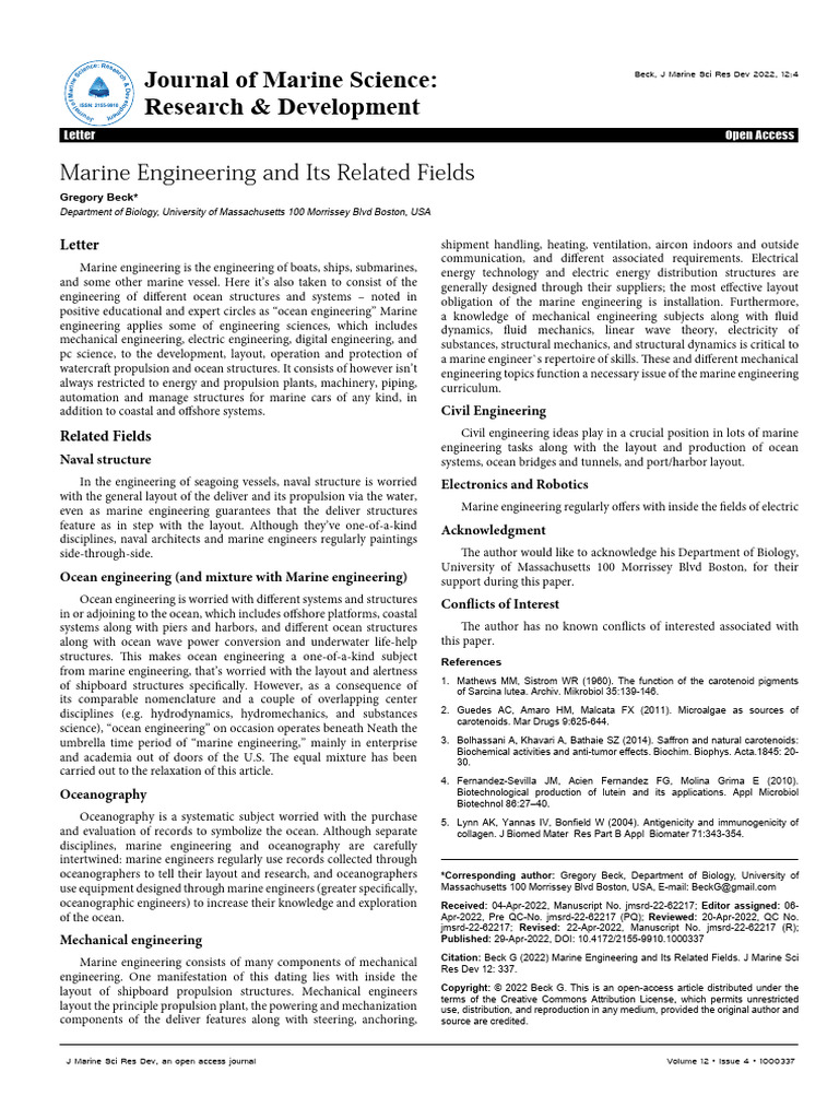 Marine Engineering Overview and Fields | PDF | Engineering | Oceanography