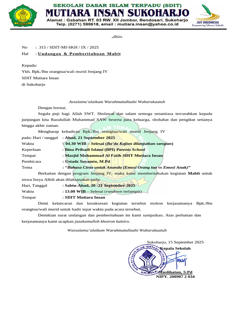 315 Surat Undangan BPI & P Mabit Jenjang IV | PDF