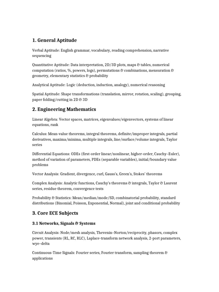 GATE ECE Syllabus Formatted | PDF | Mathematical Analysis | Integral