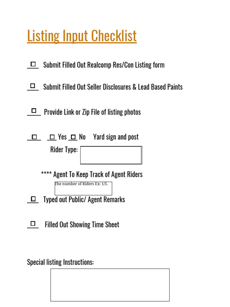 Real Estate Listing Input Checklist | PDF