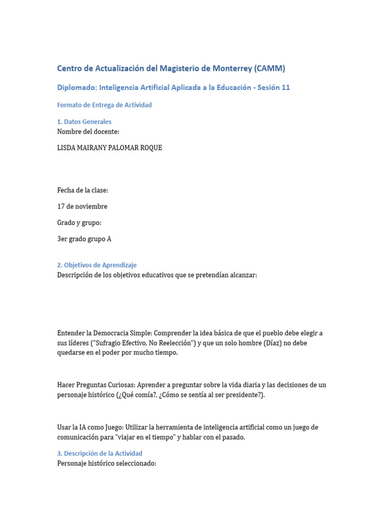CAMM Sesion 11 Formato Entrega | PDF | Inteligencia artificial ...