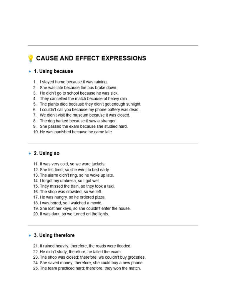 Cause and Effect Expressions Guide | PDF