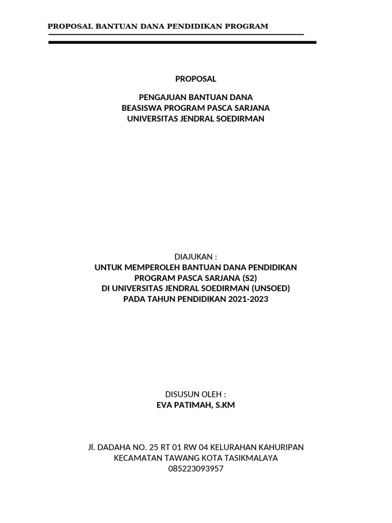 Proposal Beasiswa S2 UNSOED 2021-2023 | PDF