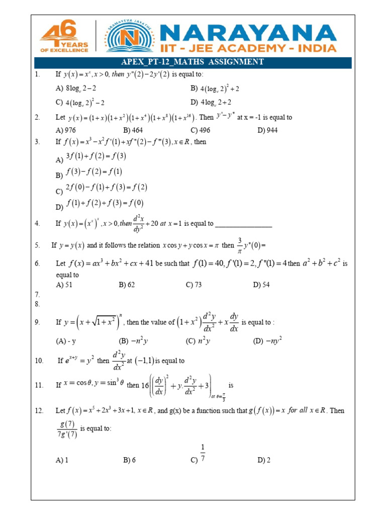 APEX PT-12 Maths Assignment Solutions | PDF | Quadratic Equation ...