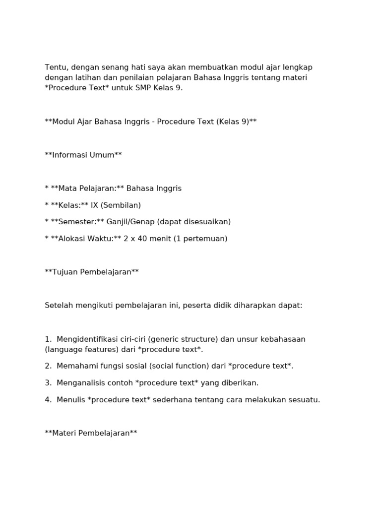 Modul Ajar Procedure Text Kelas 9 | PDF