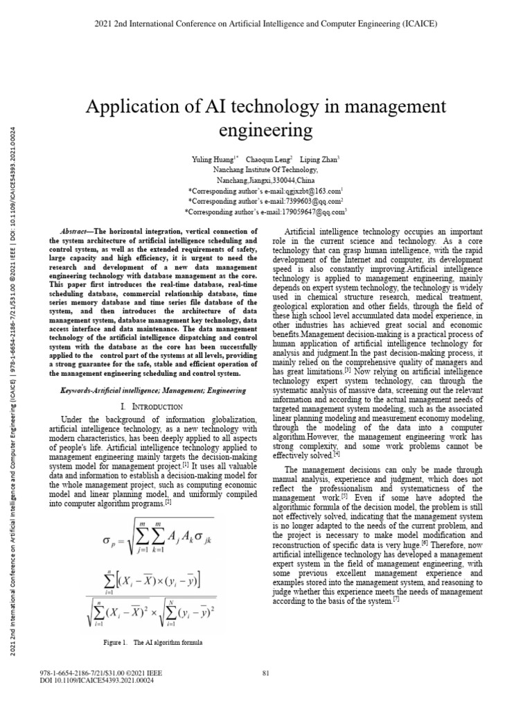 Application of AI Technology in Management Engineering | PDF | Science ...