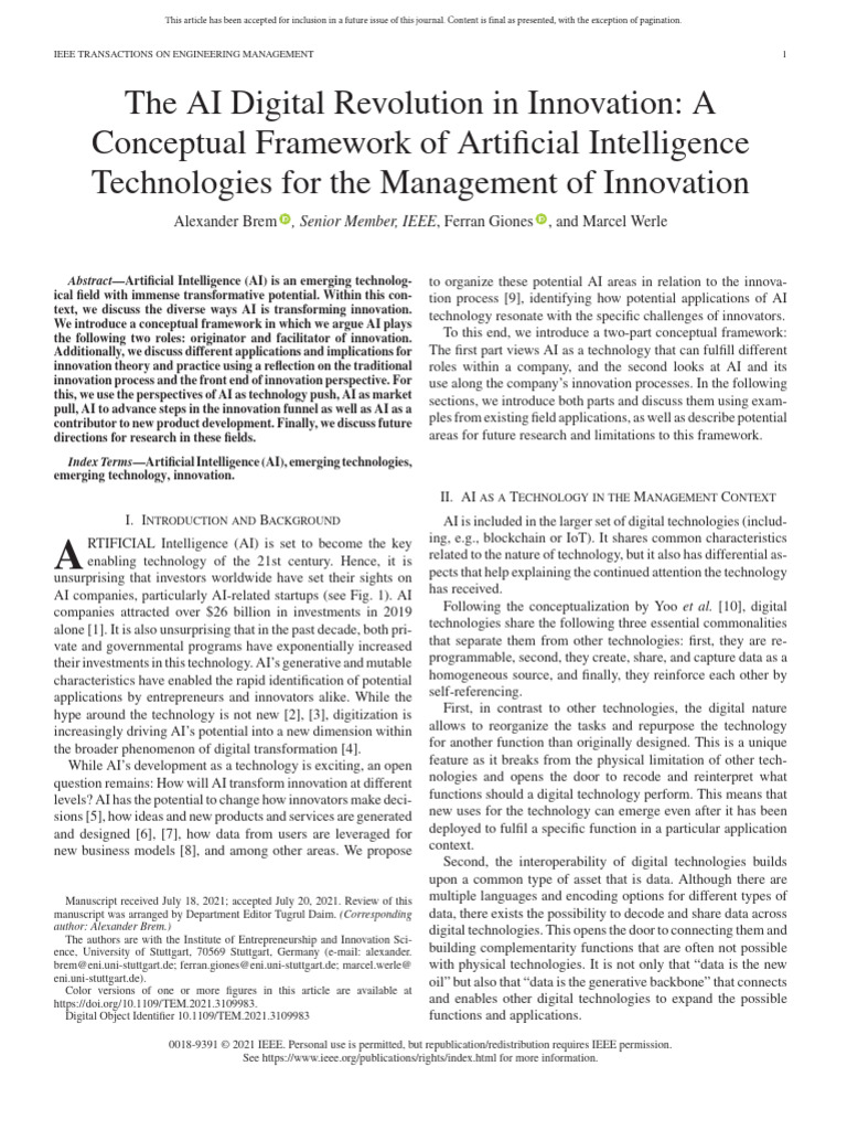 The AI Digital Revolution in Innovation: A Conceptual Framework of Artificial Intelligence ...