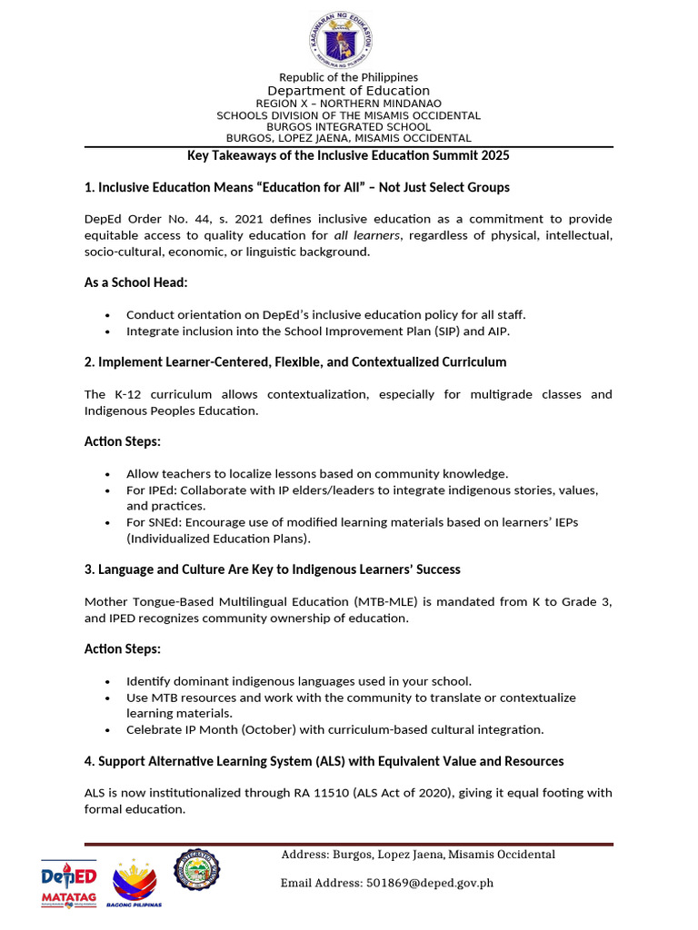 Inclusive Summit Takeaways | PDF | Inclusion (Education ...