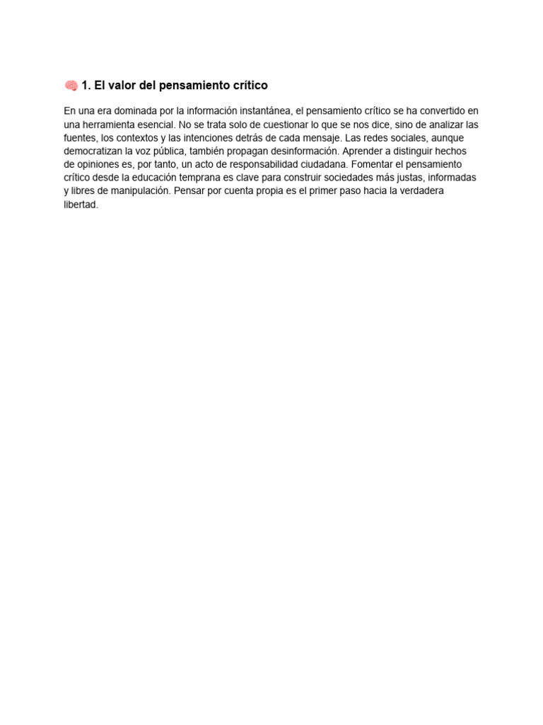 El Valor Del Pensamiento Crítico | PDF