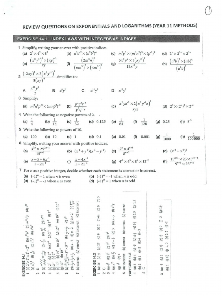 Review Questions To Exponentials and Logarithms | PDF