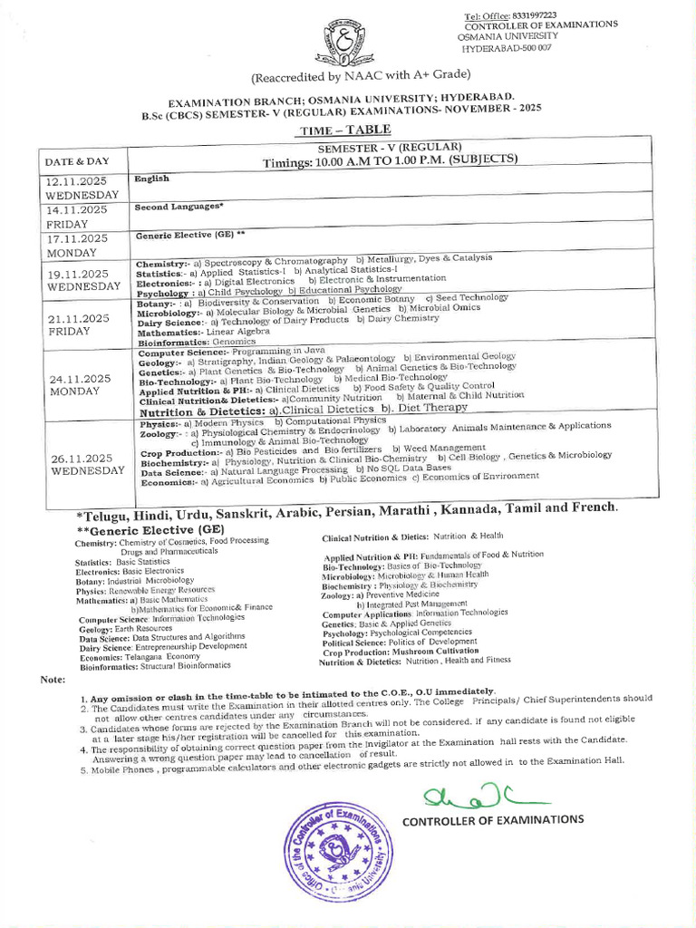 BSC Sem-III & V Time Table | PDF