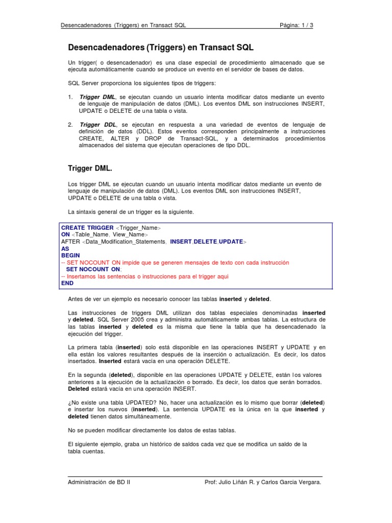Teoria 2 Desencadenadores - Triggers | PDF | SQL | Modelo de datos