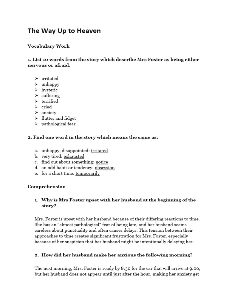 AVILA PILAR The Way Up To Heaven Activities | PDF | Psychology ...