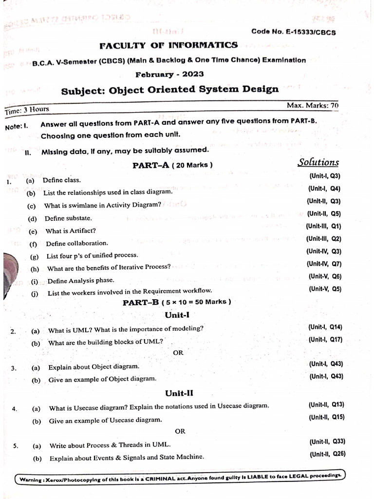 OOAD Previous Year Question Paper | PDF