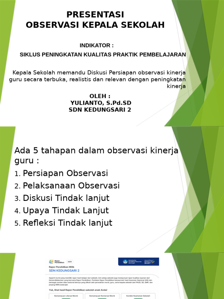 Presentasi Observasi Kepala Sekolah Semester 2 2024 2025 | PDF