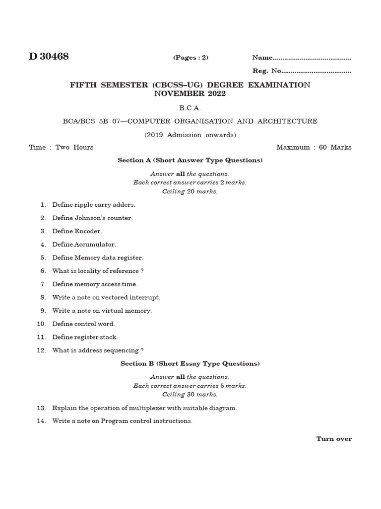 Coa Cs And Bca Nov 2022 Pdf Computing Computer Architecture