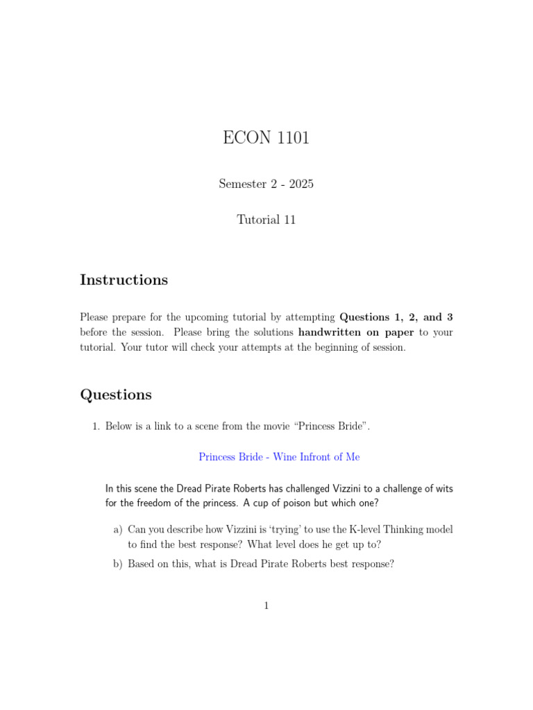 Tutorial 11 Questions | PDF | Economics Of Uncertainty