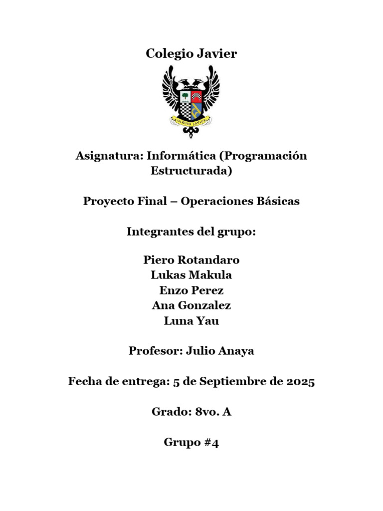 Proyecto Final de Informática - Operaciones Básicas 8vo. A (Grupo #4 ...