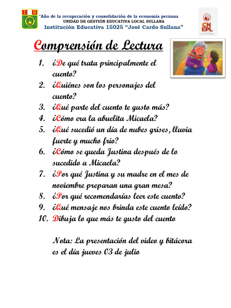 Comprension Lectora - Abuela Micaela | PDF