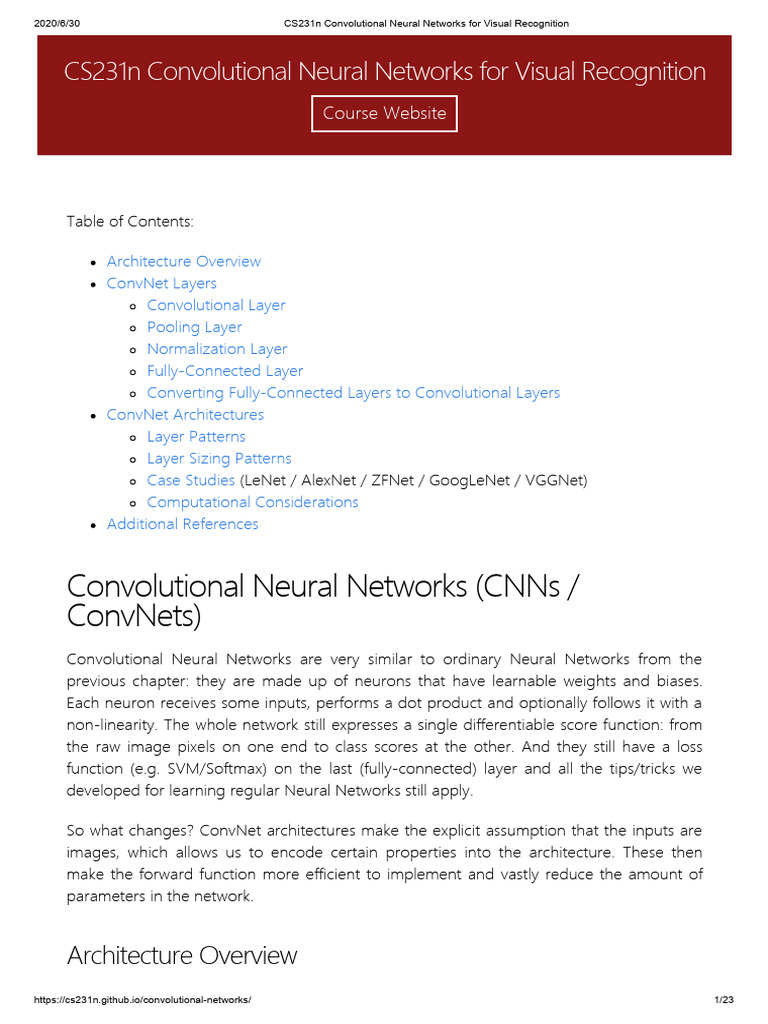 CS231n Convolutional Neural Networks For Visual Recognition | PDF ...