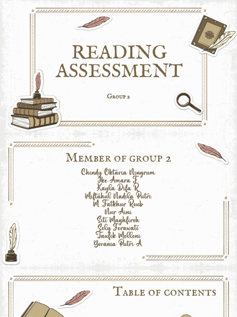 Group 2 READING ASSESSMENT | PDF | Reading Comprehension | Educational ...