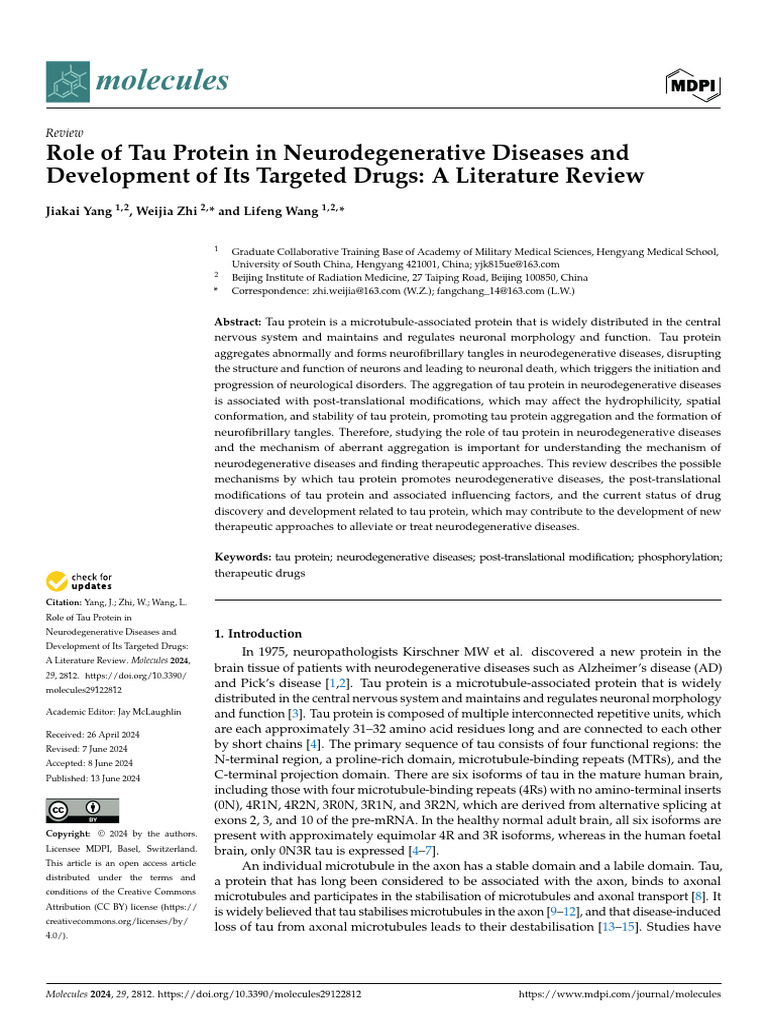 Role of Tau Protein in Neurodegenerative Diseases | PDF | Kinase ...