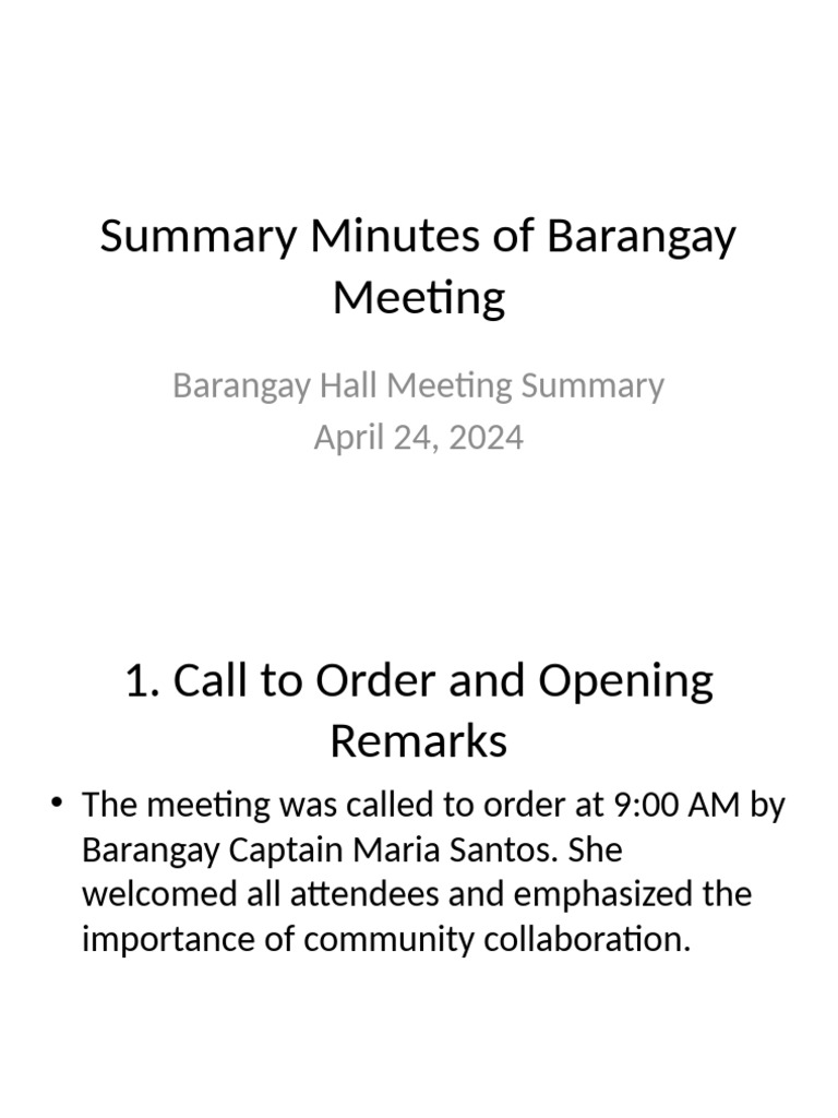Barangay Meeting Summary | PDF