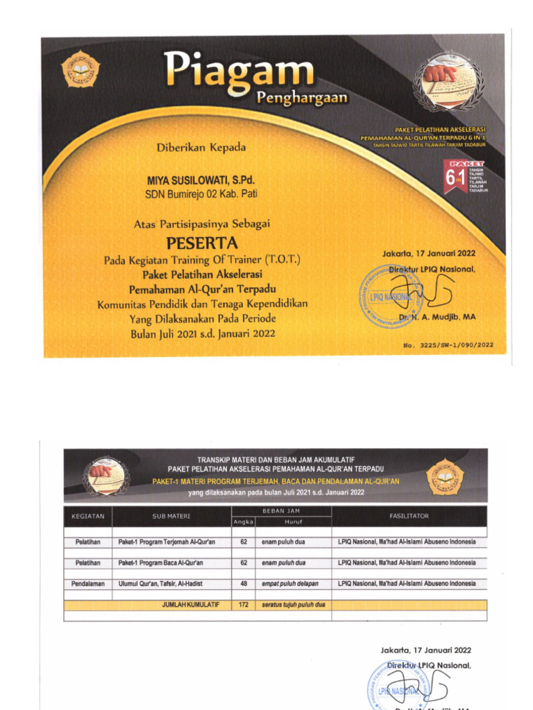 Bukti Penghargaan Sanksi, Seperti Piagam, Sertifikat, DSB | PDF