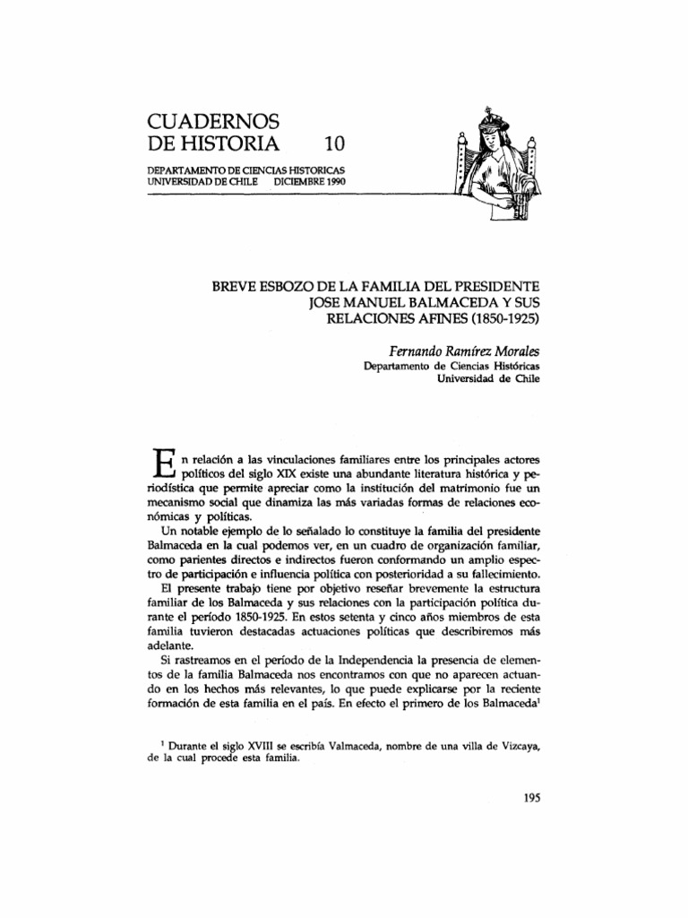 Breve Esbozo de La Familia Del Presidente Jose Manuel Balmaceda y Sus ...