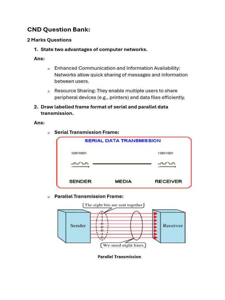 CT-1 Question Bank [CND] | PDF | Computer Network | Osi Model