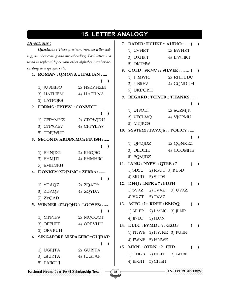 NMMS EM - Letter Analogy | PDF