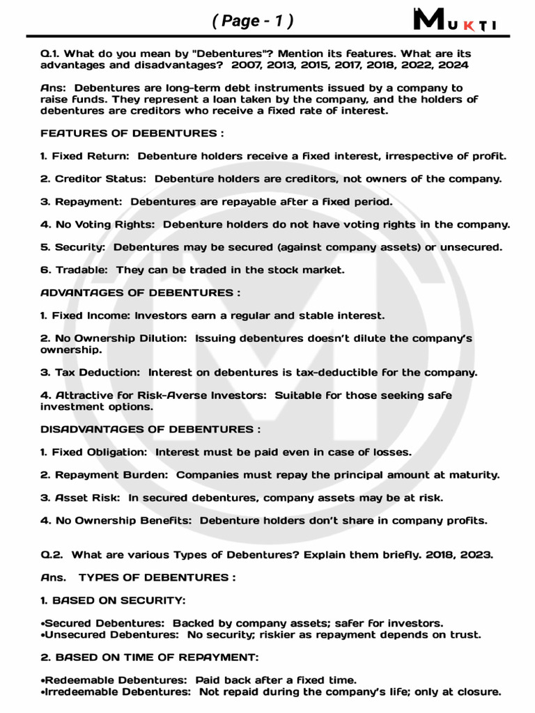 Class 12 (Issue of Debenture) Theory QA | PDF
