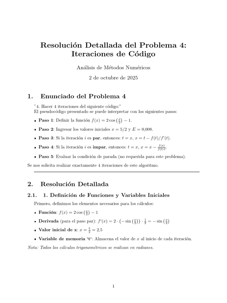 Resoluci On Detallada Del Problema 4: Iteraciones de C Odigo | PDF ...