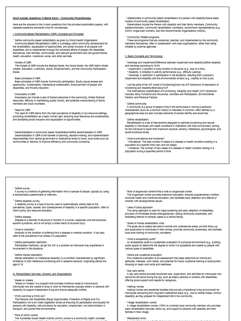 Community Physiotherapy Exam Answers | PDF | Disability | Urinary ...