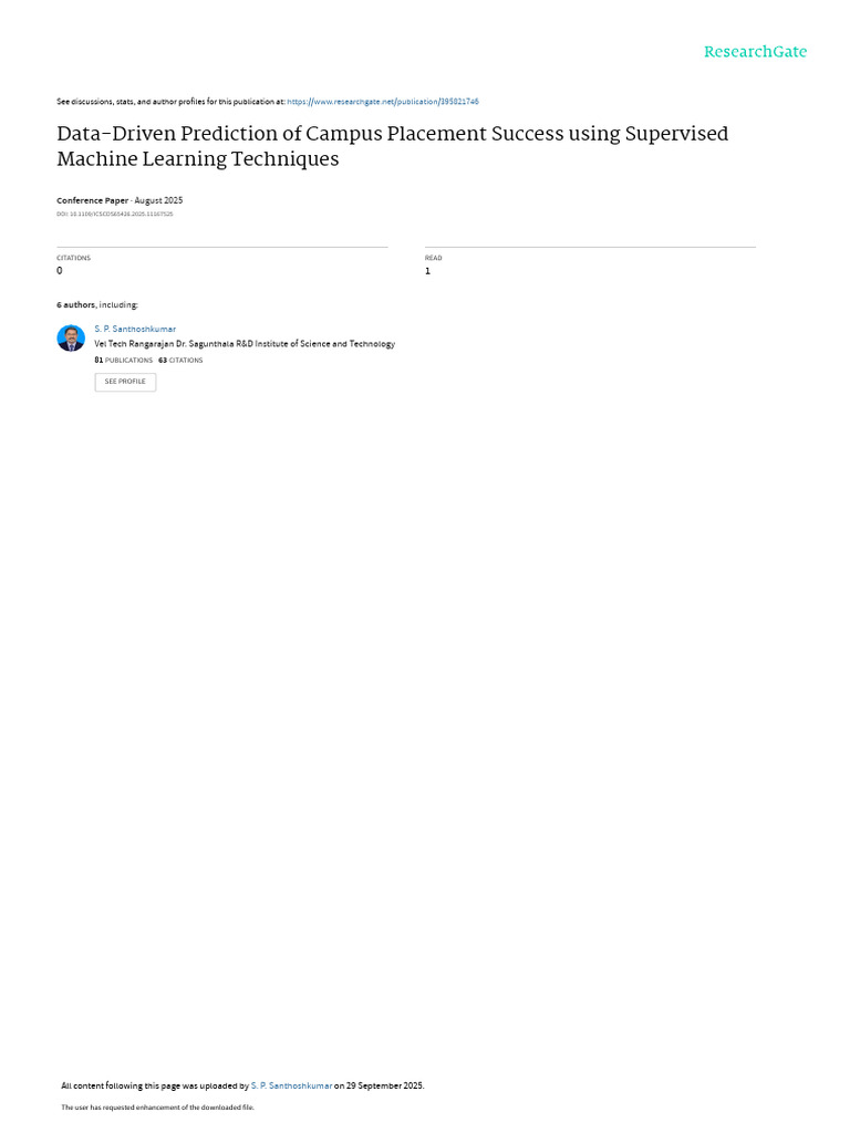 Data-Driven Prediction of Campus Placement Success Using Supervised Machine Learning Techniques ...