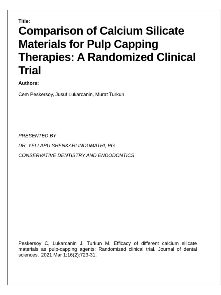 Calcium Silicate Materials in Pulp Capping | PDF | Dentistry Branches ...