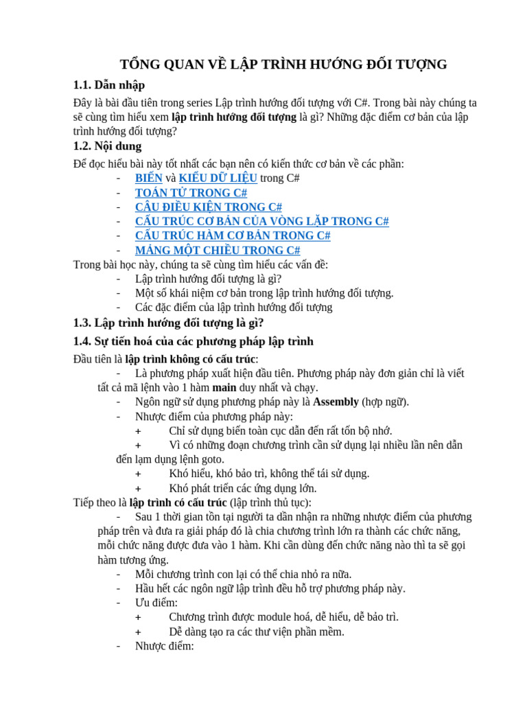 Tổng Quan Về Lập Trình Hướng Đối Tượng-class | PDF