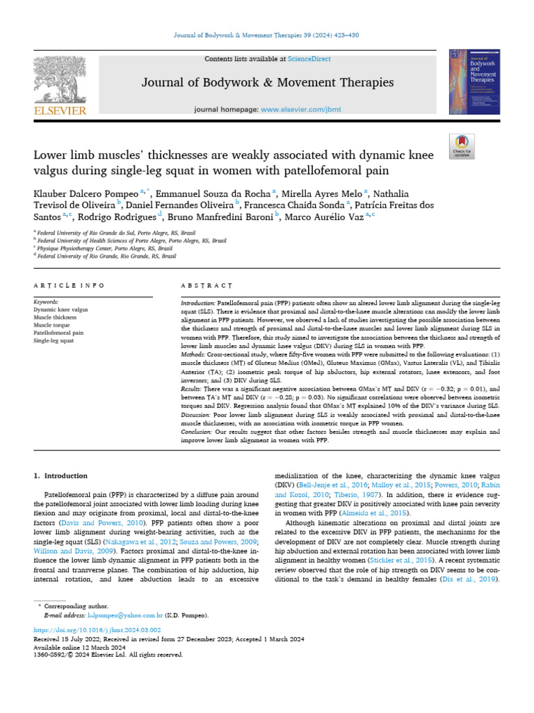 Lower Limbs Muscles - Dynamic Knee Valgus During Single Leg | PDF ...