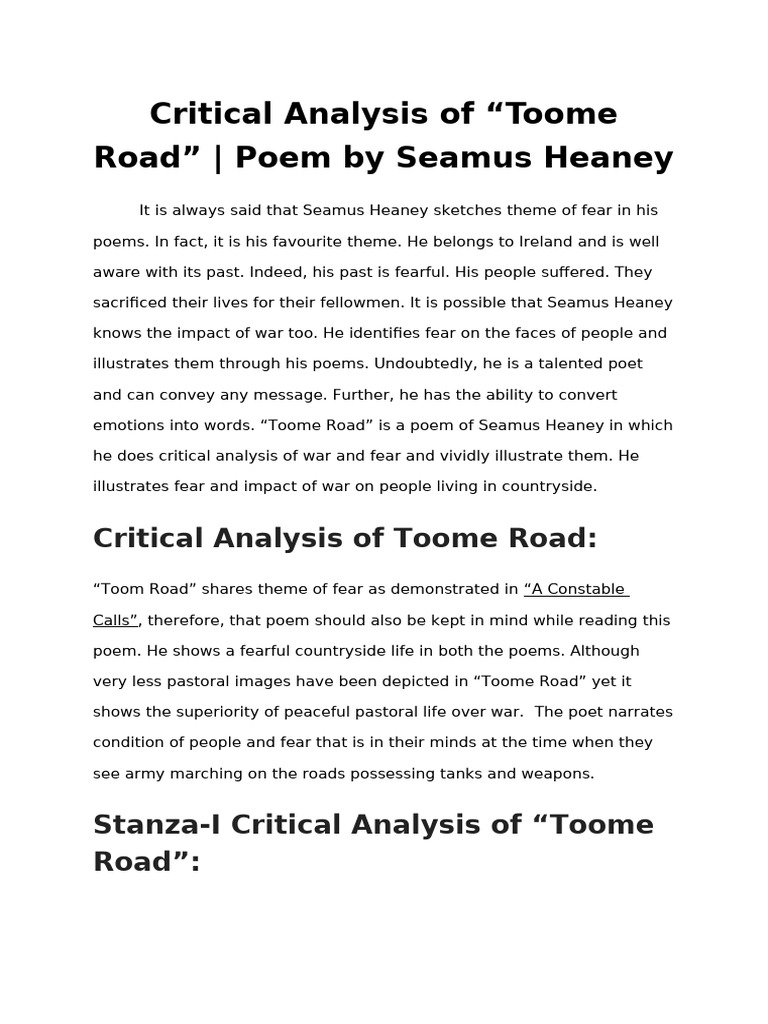 Critical Analysis of Heaney's Toome Road | PDF | Poetry