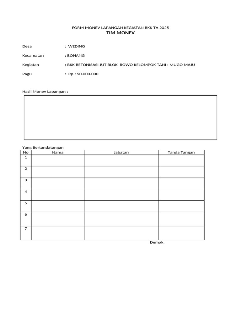 Form Monev 2025 | PDF