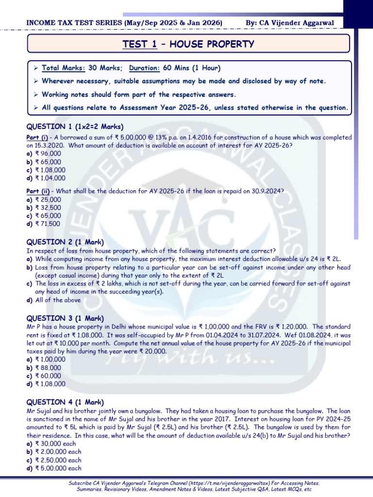 Income Tax Test Series for AY 2025-26 | PDF | Tax Deduction | Interest