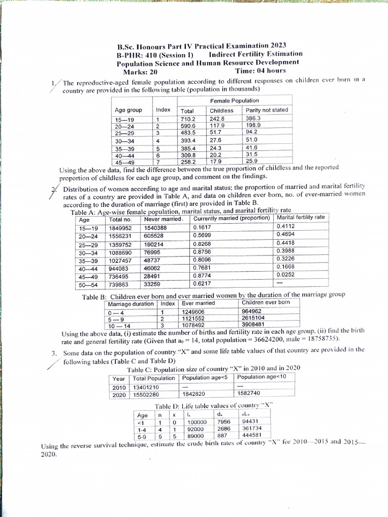 2023 B.Sc. Population Science Exam Overview | PDF | Fertility | Human ...