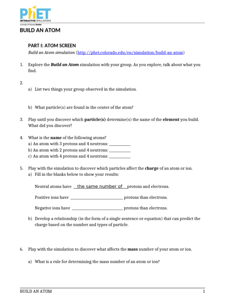 Build an Atom Simulation Guide | PDF | Atoms | Isotope