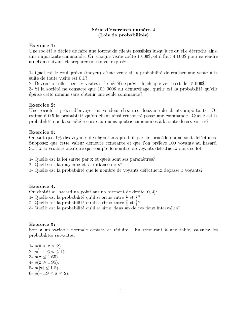 Exercises 1 | PDF | Espérance mathématique | Probabilité