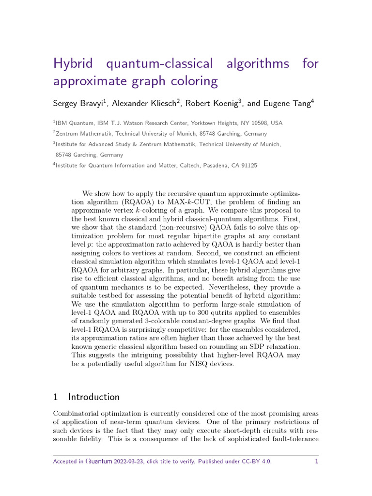 Hybrid Quantum-Classical Algorithms For Graph Coloring | PDF ...