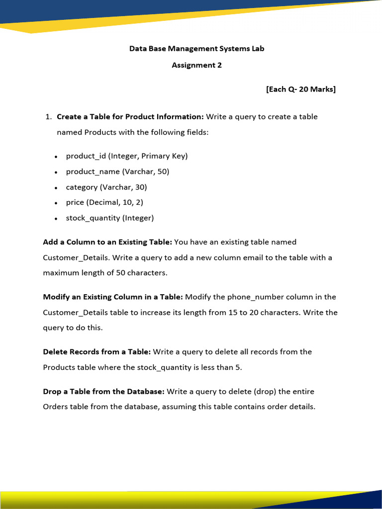 Data Base Management Systems Lab-Assignment 2 | PDF | Databases | Information Science