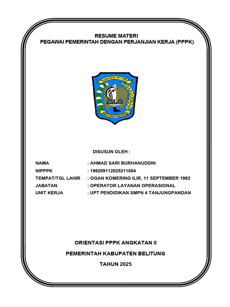 Tugas 2 Resume Materi Orientasi PPPK Ahmad Sari Burhanuddin | PDF